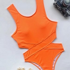 SHEIN | Swim | Neon Orange Rib Cutout One Piece Bikini | Poshmark